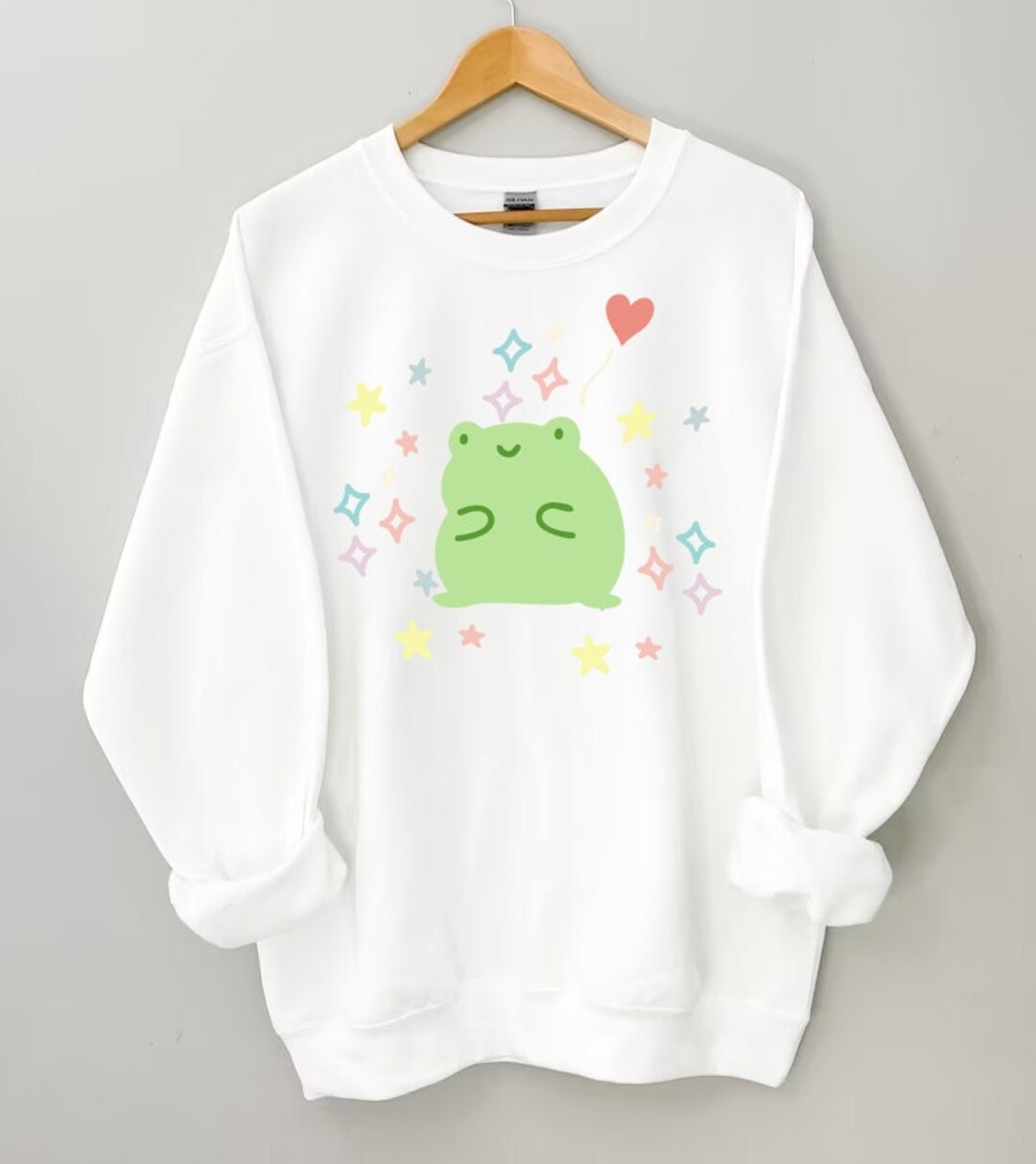 Kawaii Frog Sweatshirt Cute Frog Sweater Fairy Kei Aesthetic Harajuku