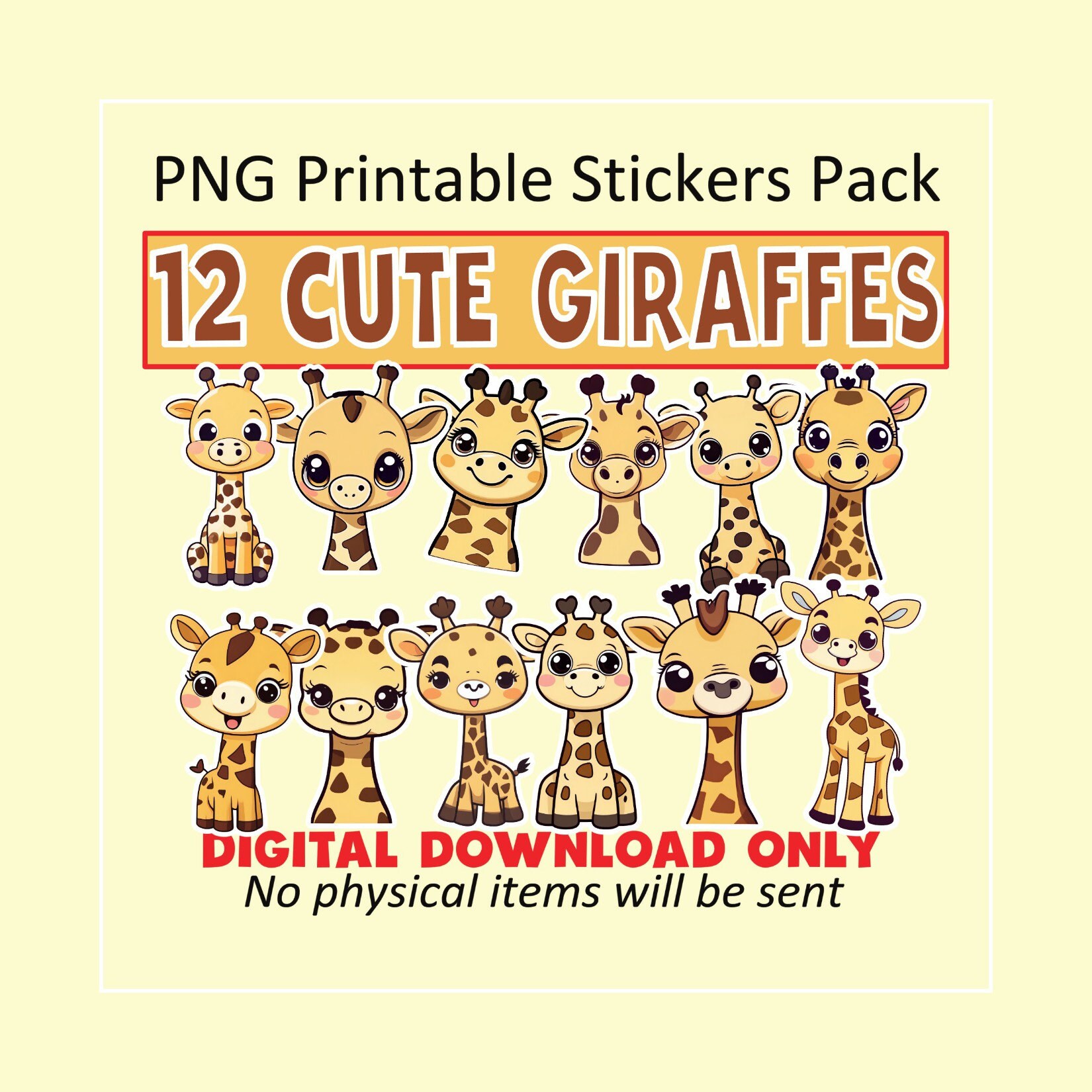 Delightfully Cute Giraffes Print and Cut Stickers Pack, 12 High ...