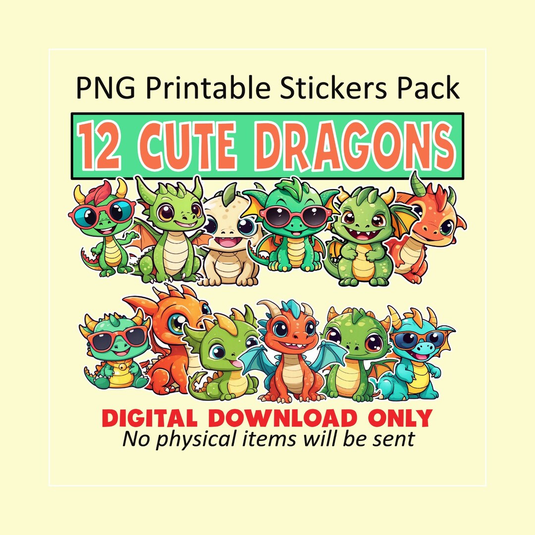 Delightfully Cute Dragons Print and Cut Stickers Pack 12 - Etsy