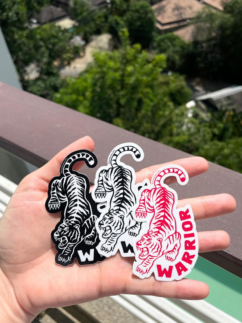 Tiger Warrior Cat Stickers, Fighter Sticker Pack, Gym Stickers, Fitness ...