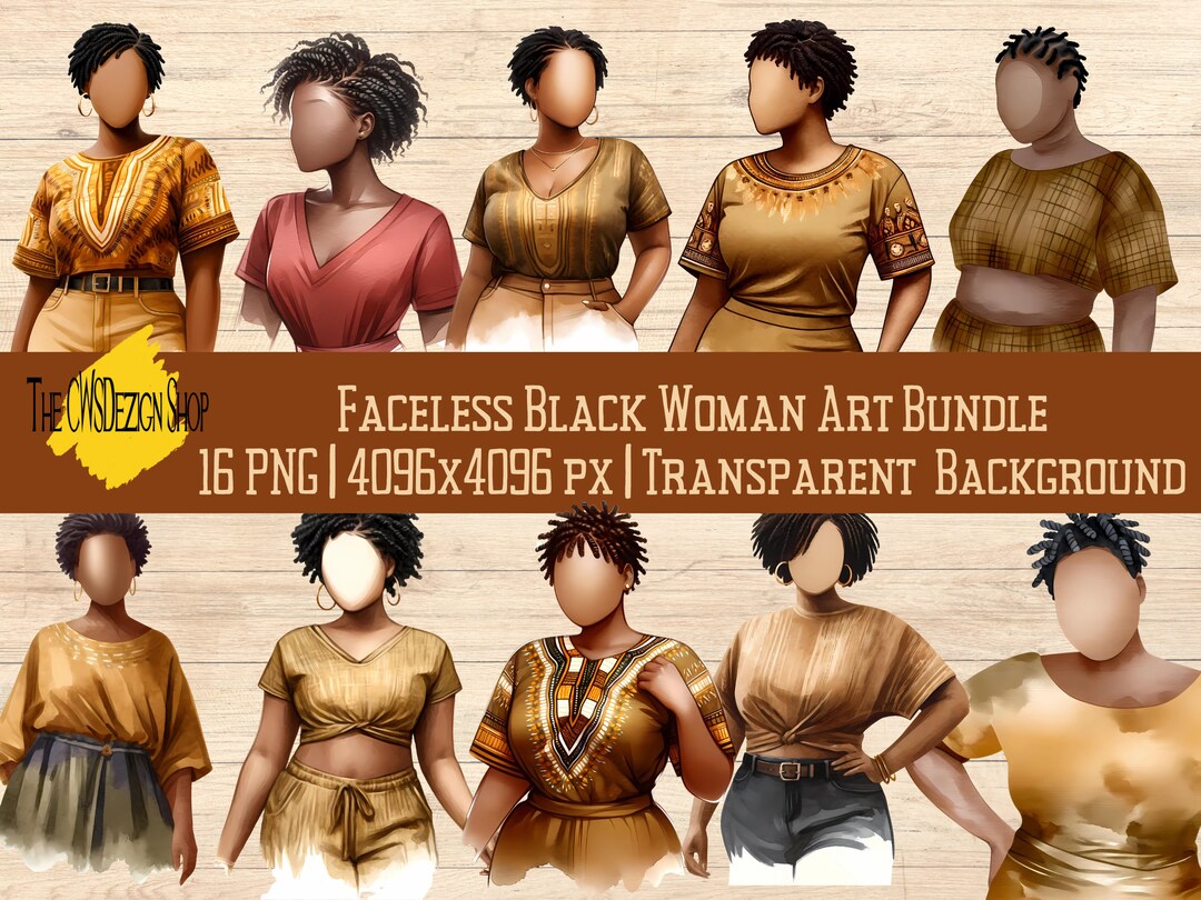 Faceless Black Woman Art Bundle: Watercolor PNG Clipart (digital ...