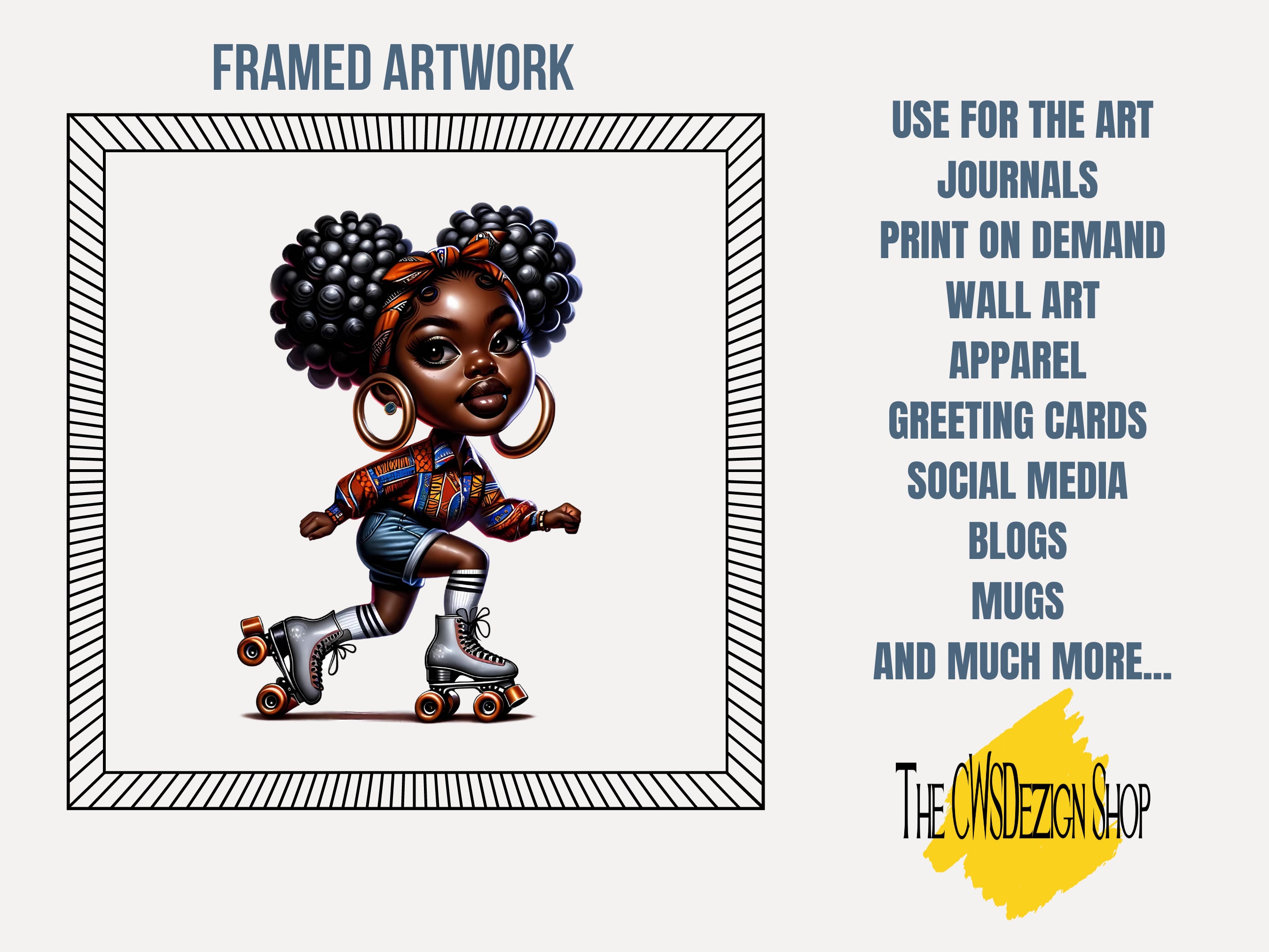 Black Woman Art With Bantu Knots Roller Skating Urban Art Ankara Art ...
