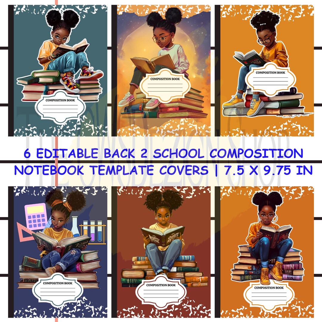 Editable Black Girl Art Composition Notebook Covers | Canva Template ...