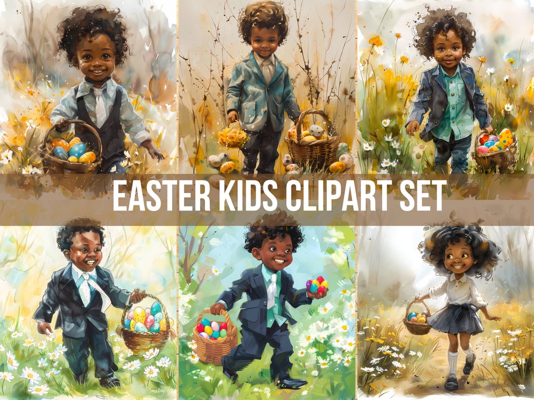 Easter Kids Clipart Set | African American Children | Easter Basket Art ...