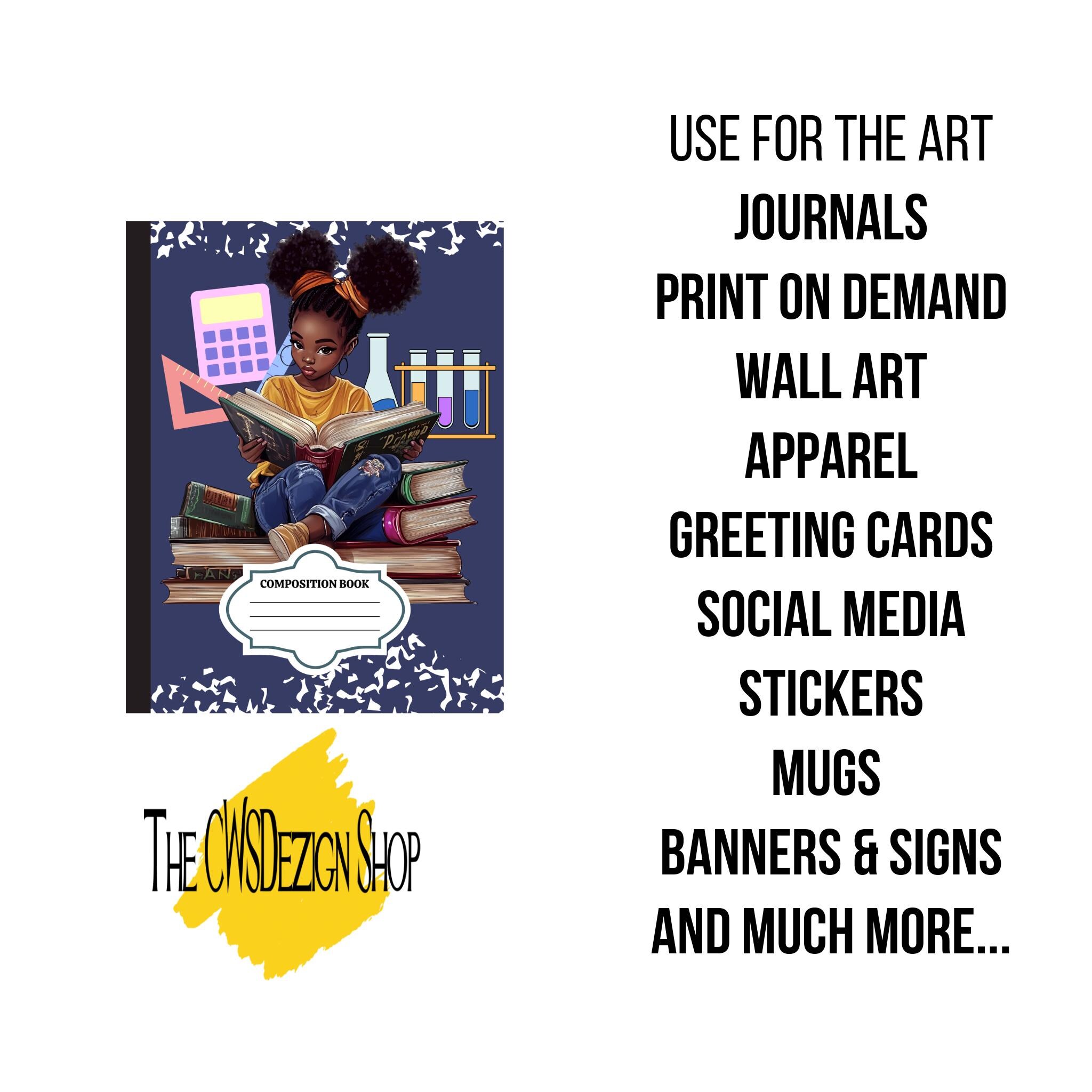 Editable Black Girl Art Composition Notebook Covers | Canva Template ...