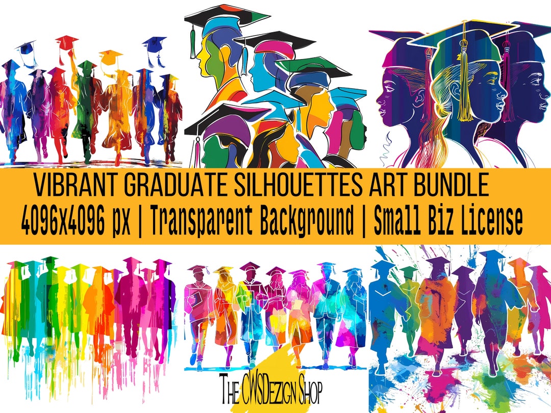 Vibrant Graduate Silhouettes Art Bundle| Graduation Party Decor | Grad ...