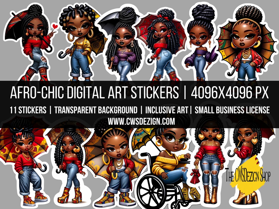 Afro-chic Digital Art Stickers Valentine's Day Juneteenth BHM Bantu ...