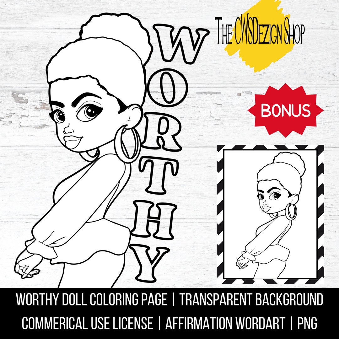 Worthy Wordart Digi Coloring Doll Digital Download Commercial License ...