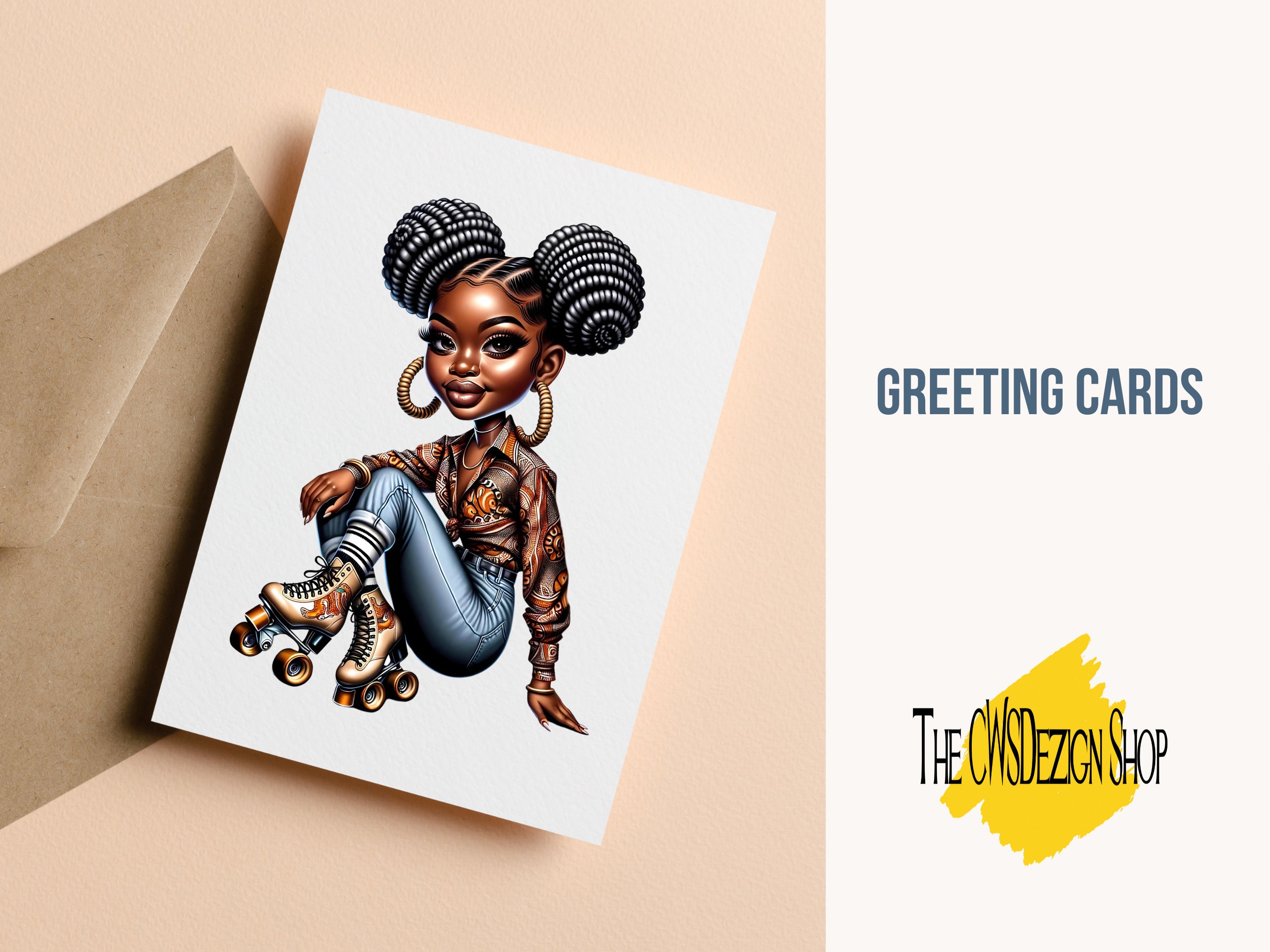 Black Woman Art With Bantu Knots Roller Skating Urban Art Ankara Art ...
