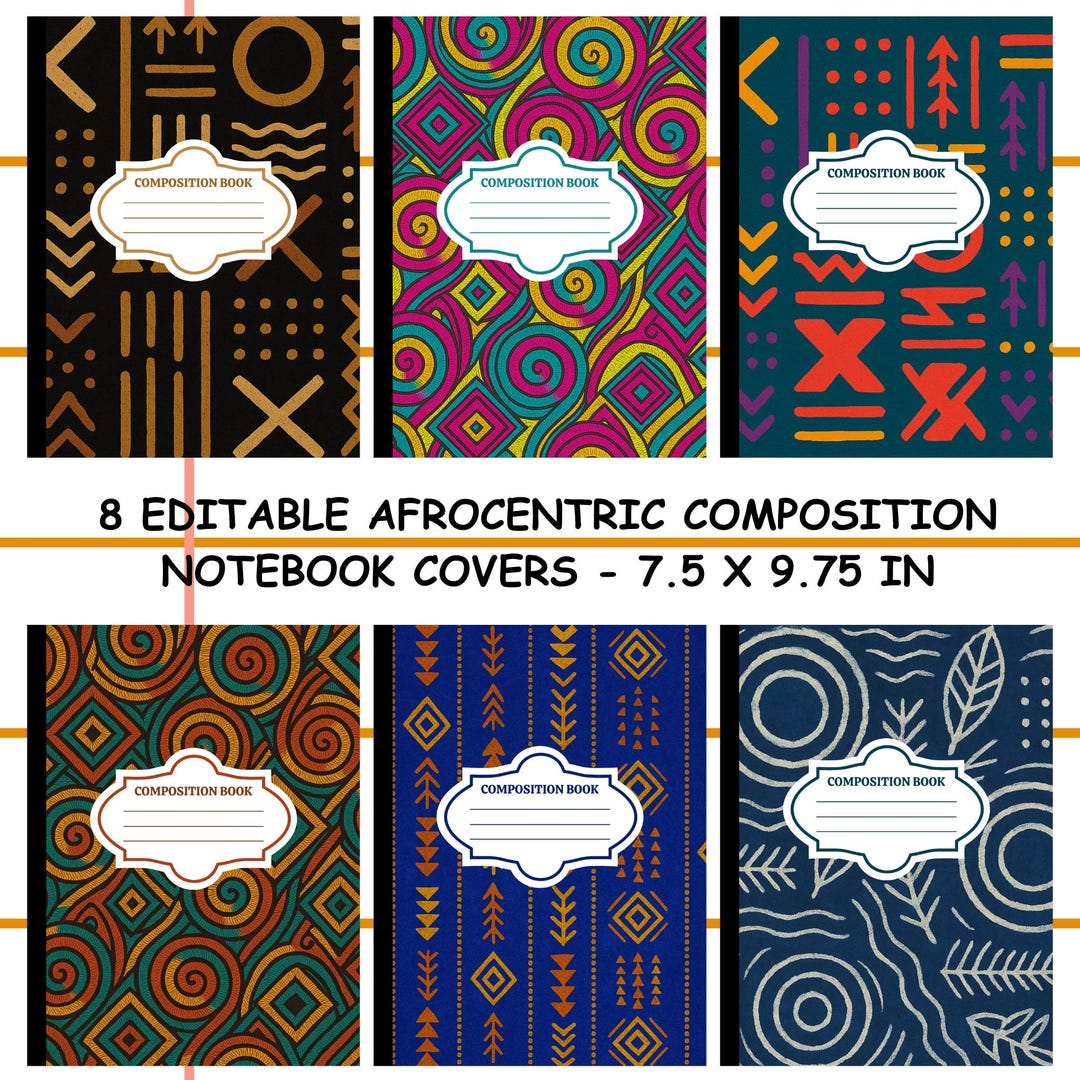 8 Editable Afrocentric Composition Notebook Covers + Backs | African ...
