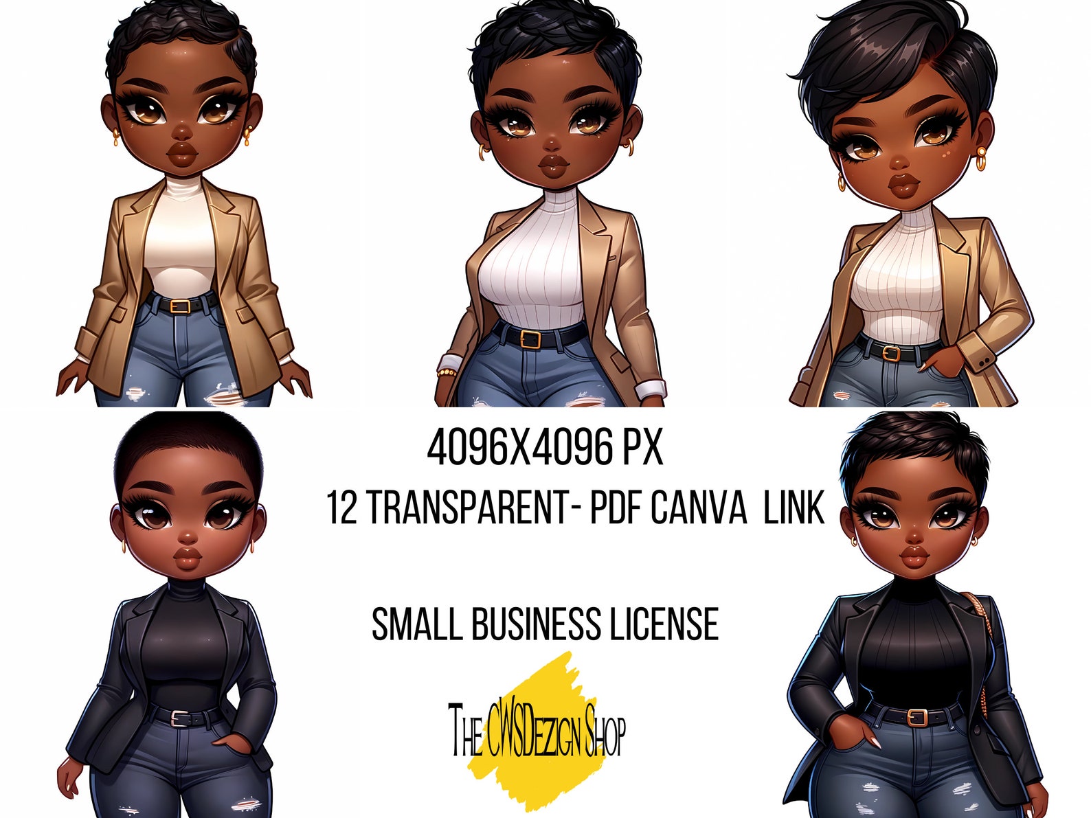 Pixie Haircut Chibi Dolls - African American Stylish Blazers Set ...