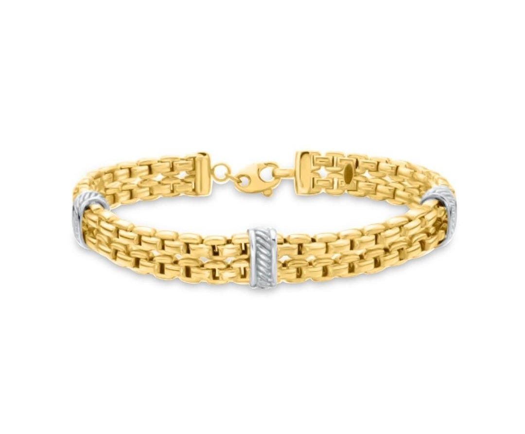 14k Yellow Gold Two Tone Venetian Box Double Row Bracelet | Real Gold ...