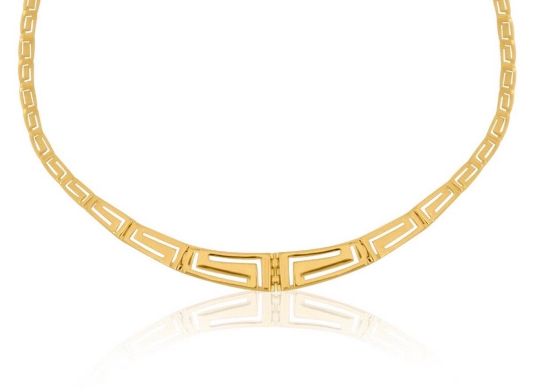 14k Yellow Gold Ladies Greek Key Chain Necklace Greek Gold Chain Fancy ...