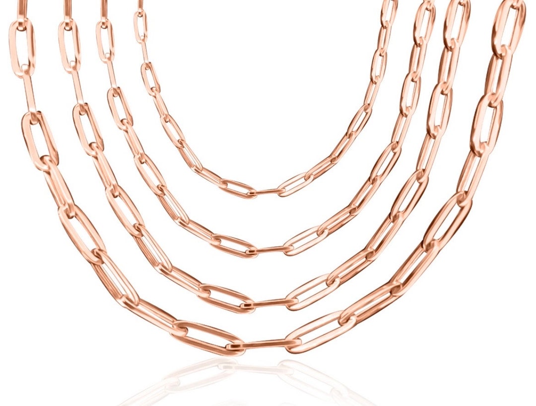 14k Rose Gold Fancy Paperclip Chain Necklace | Italian Paperclips Chain ...
