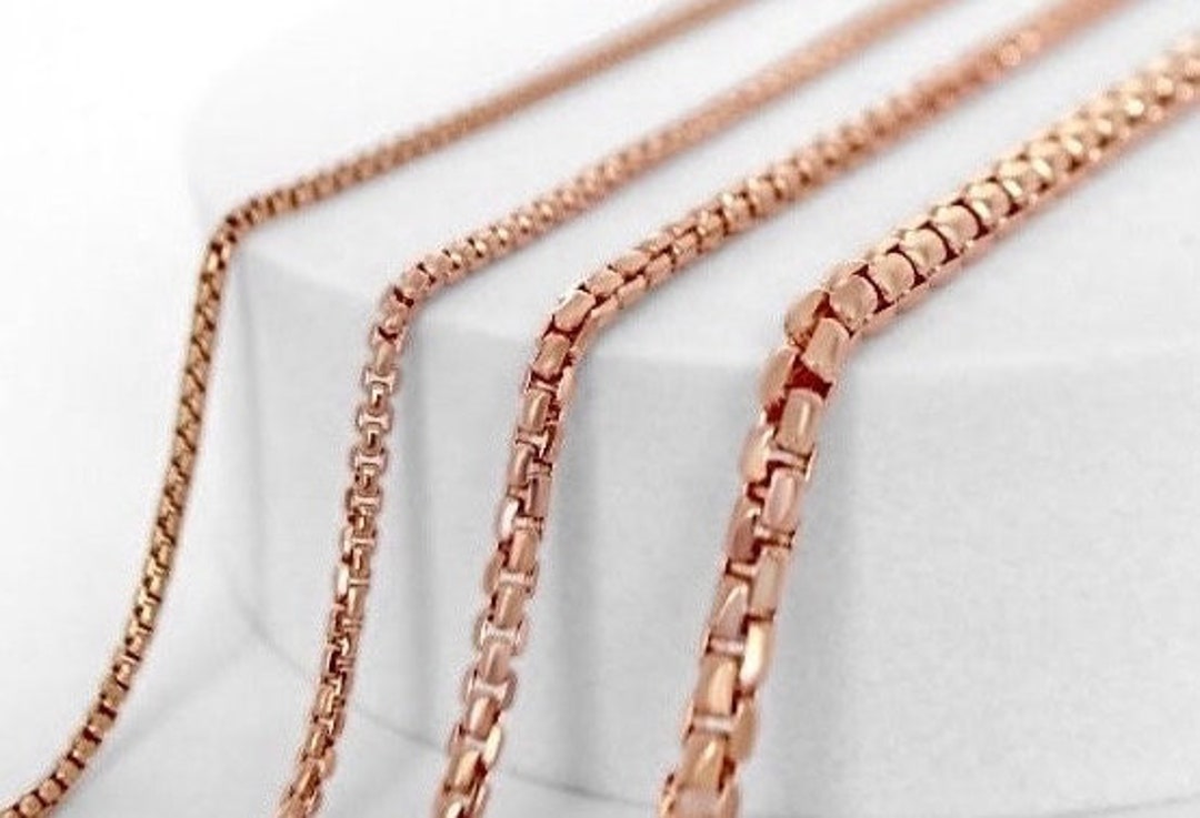 14K Round Box Gold Chain Necklace | Rose Gold Round Box Link Chain ...
