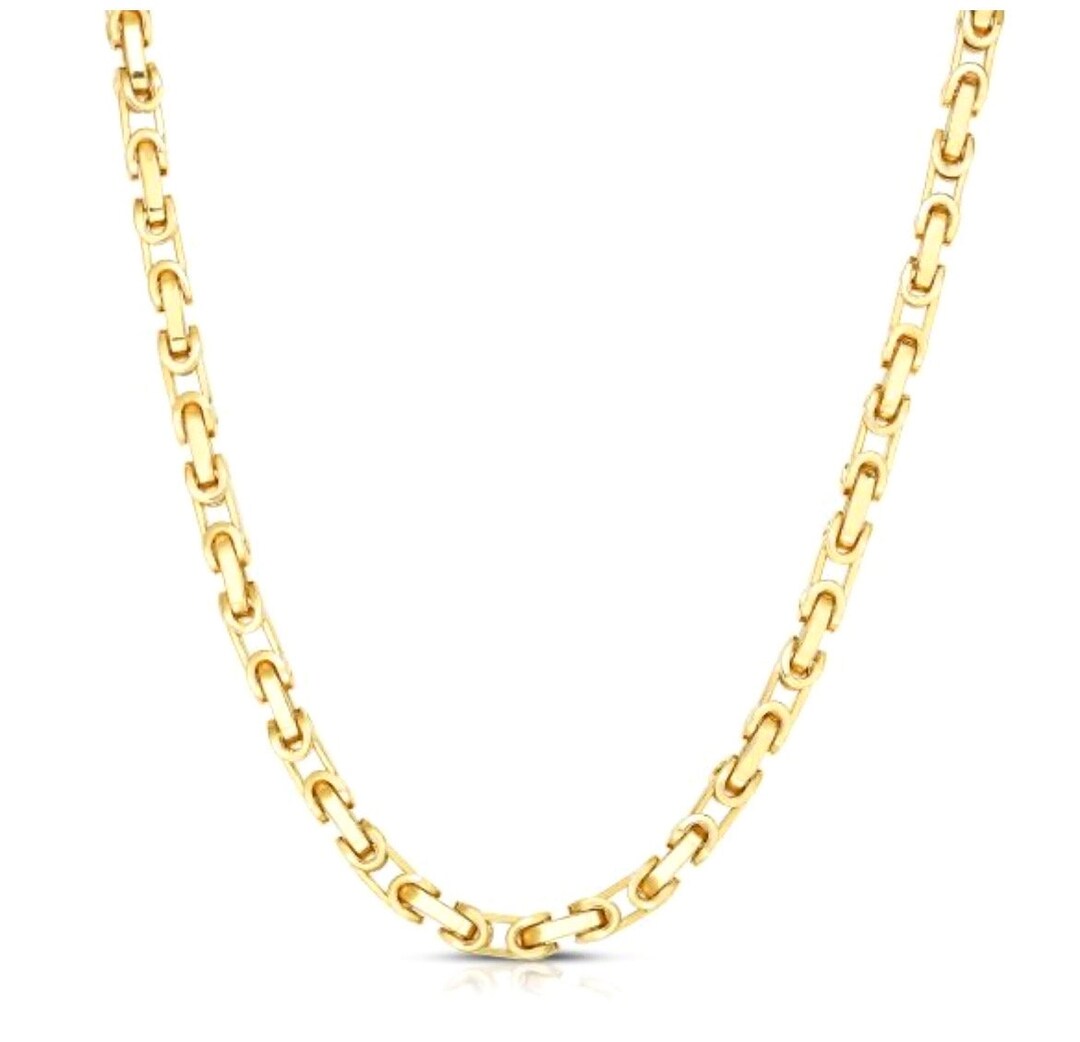 14k Real Thick Gold Byzantine Chain Necklace, Square Byzantine Chain ...