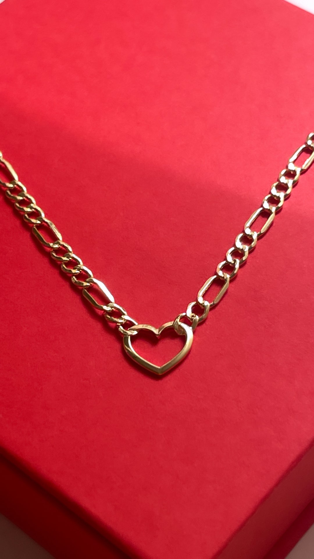 Real Gold Figaro Chain Women Necklace, 14k Solid Figaro Chain, Heart ...