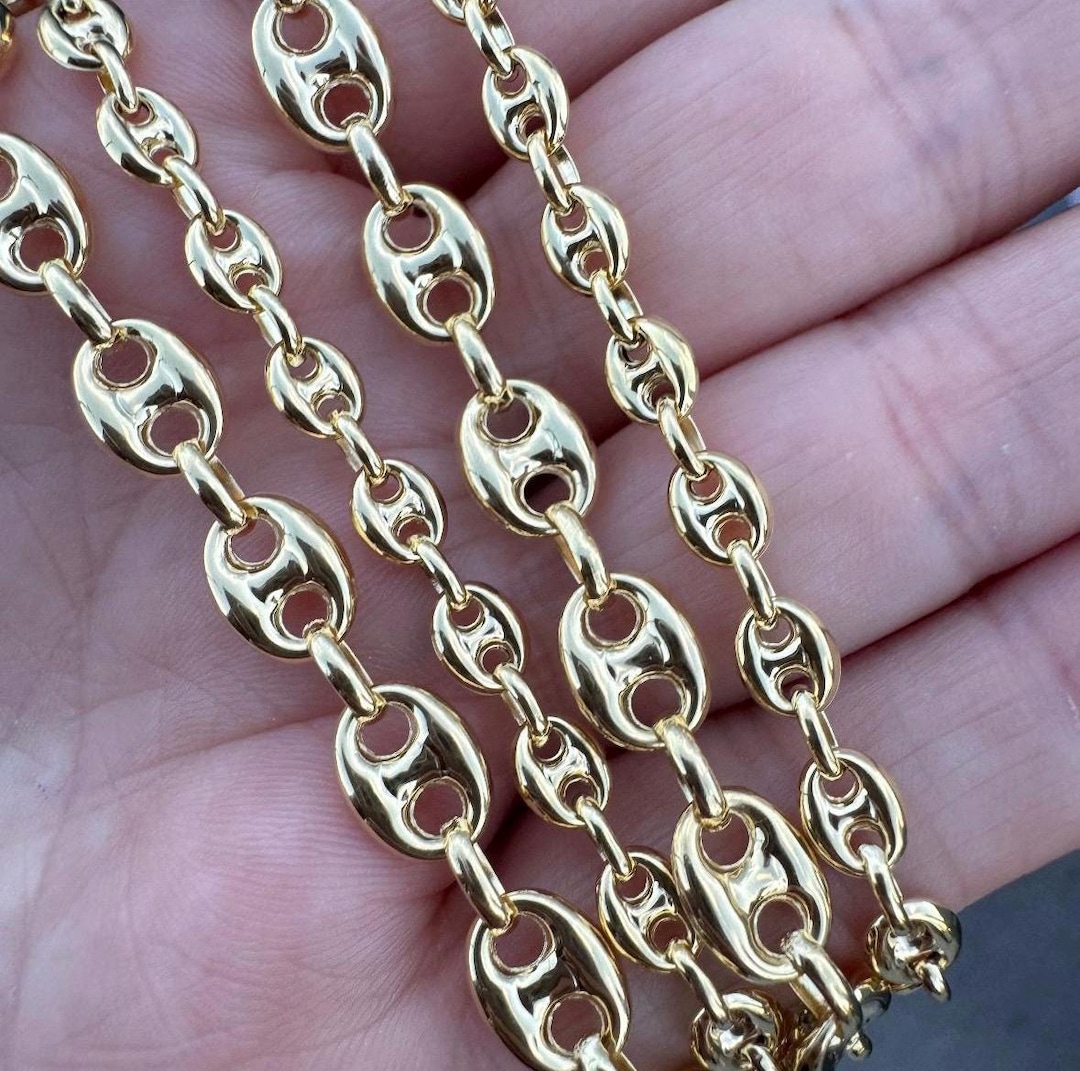 14k Yellow Gold Puff Mariner Anchor Necklace, Bracelet | Gold Mariner ...