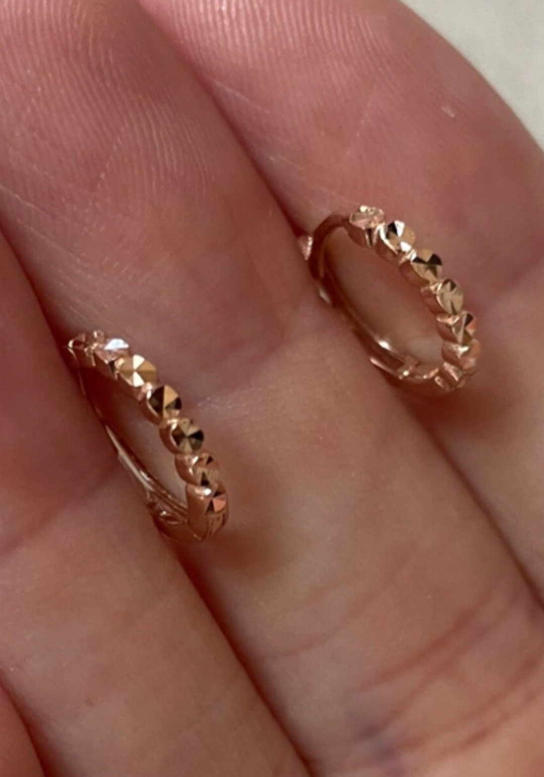 14k Real ROSE Gold Hoops, Small Rosé Gold Hoops Earrings - 14k Diamond ...