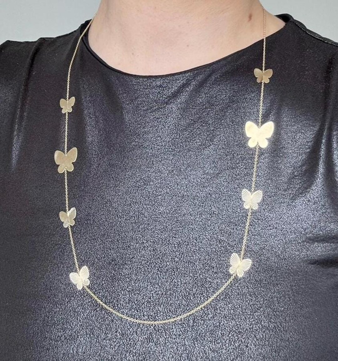 14k Yellow Gold Rolo Cable Butterfly Necklace | Rolo Chain With ...