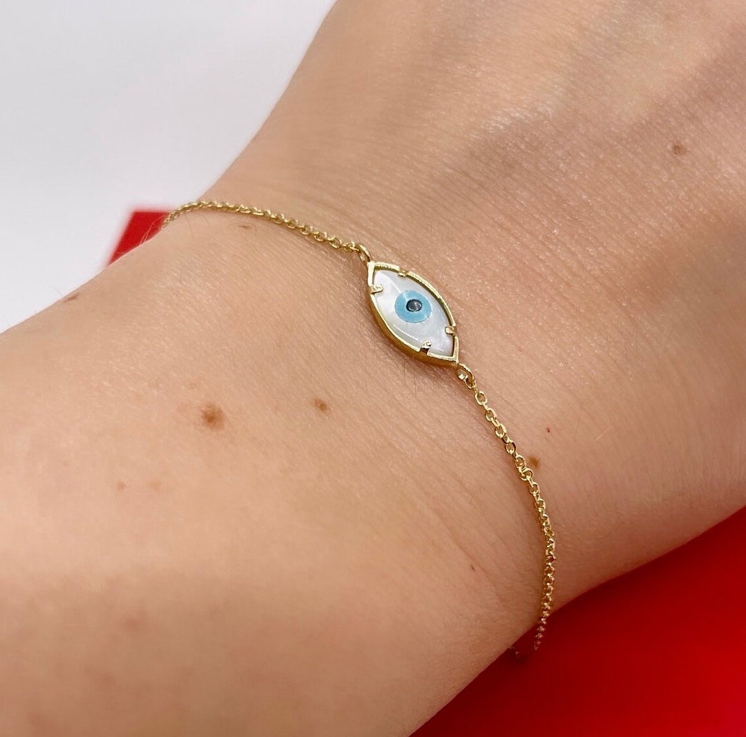 Evil Eye Bracelet , 14k Gold Evil Eye Charm Bracelet, Anti Jinx Charm ...