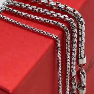 14K White Solid Gold Round Box Link Chain Necklace | Rounded Box Chain ...