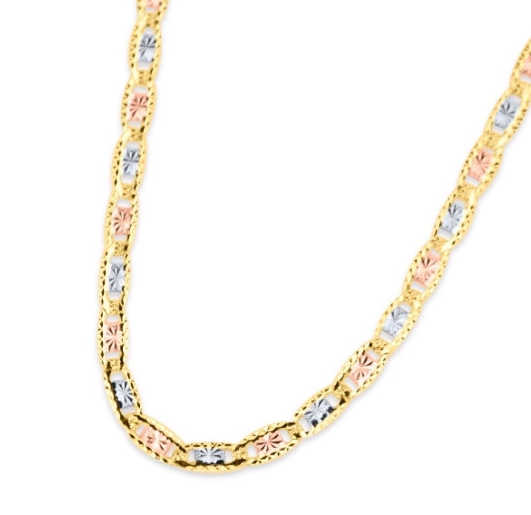 14K Gold Tricolor Dainty Chain Necklace | Valentino Necklace | 14K Gold ...