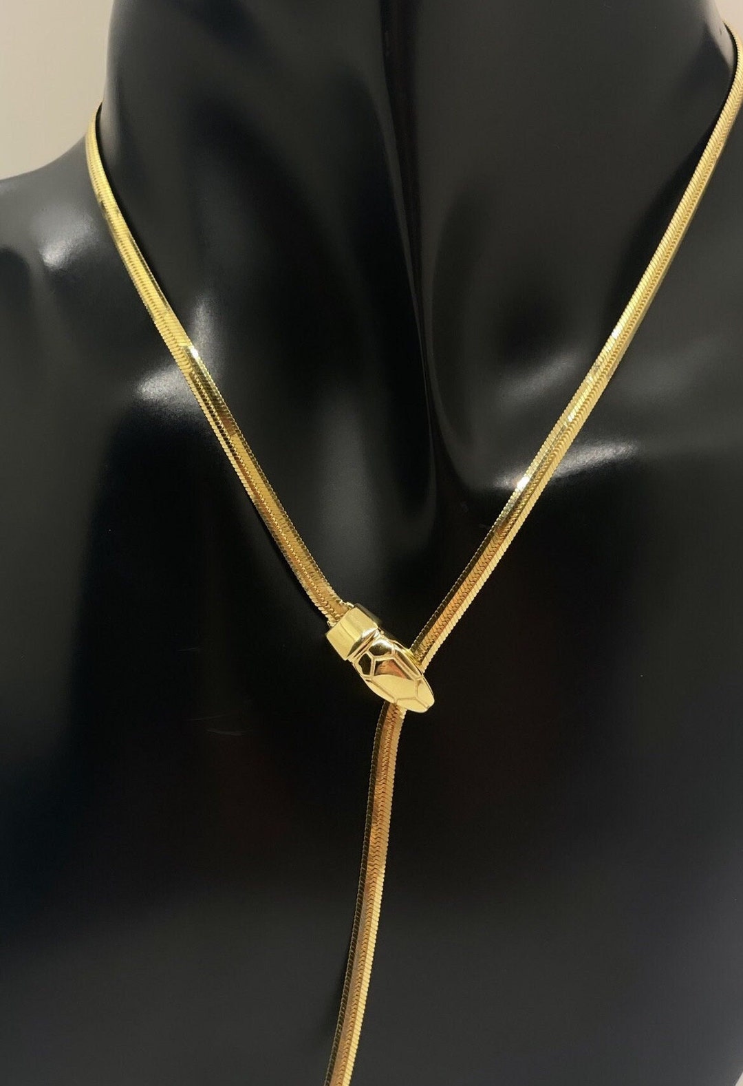 14k Yellow Gold Herringbone Chain Necklace | Flat Snake Chain Necklace ...