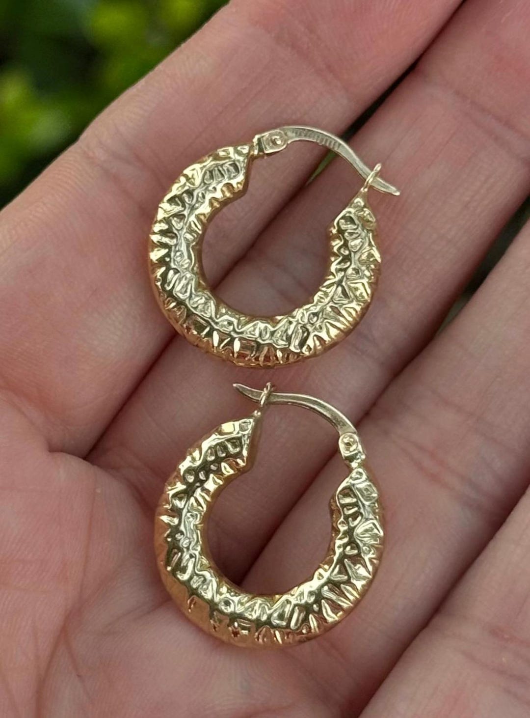 14k Gold Puffed Textured Hoops | Chunky Hoop Earrings | Gold Hoops ...