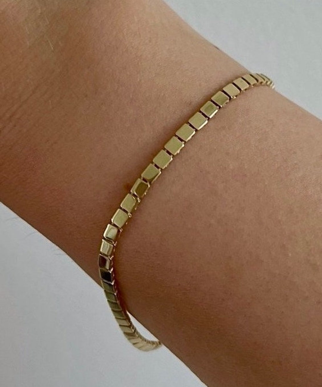 14k Yellow Gold Think Strap Bracelet | Bangle Cuff Bracelet | Solid ...