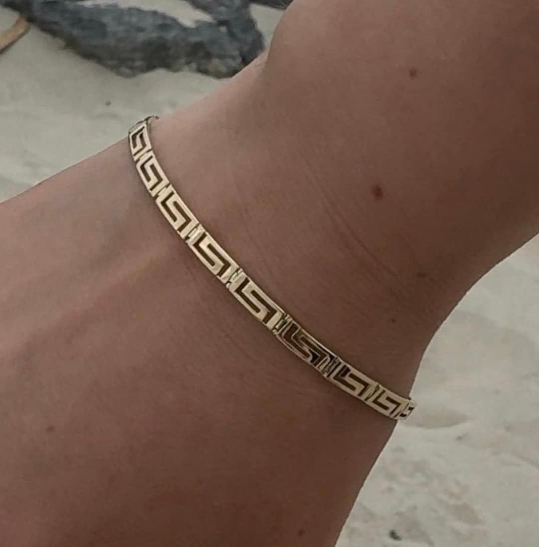14k Yellow Gold Greek Style Bracelet Bangle | Fancy Gold Bracelet | Men ...