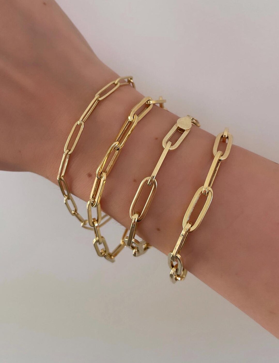 14k Yellow Gold Paperclip Bracelets | Paper Clip Bracelets for Women ...
