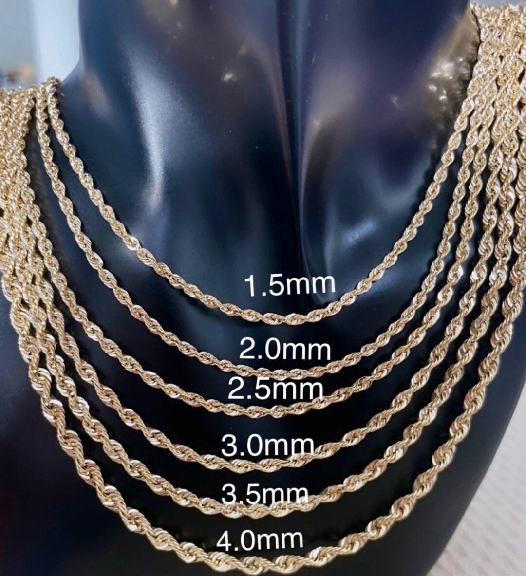 14k Yellow Solid Gold Rope Chain Necklace | Real Gold Rope Chain | 1 ...