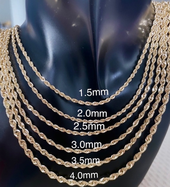 14k Yellow Solid Gold Rope Chain Necklace Real Gold Rope Chain 1.5mm 6.0mm 1626 Gold Chain Necklace Layered Necklace FULLY SOLID Etsy