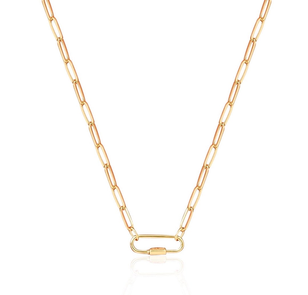 14k Real Solid Ladies Gold Paperclip Chain Necklace,pin Pendant ...