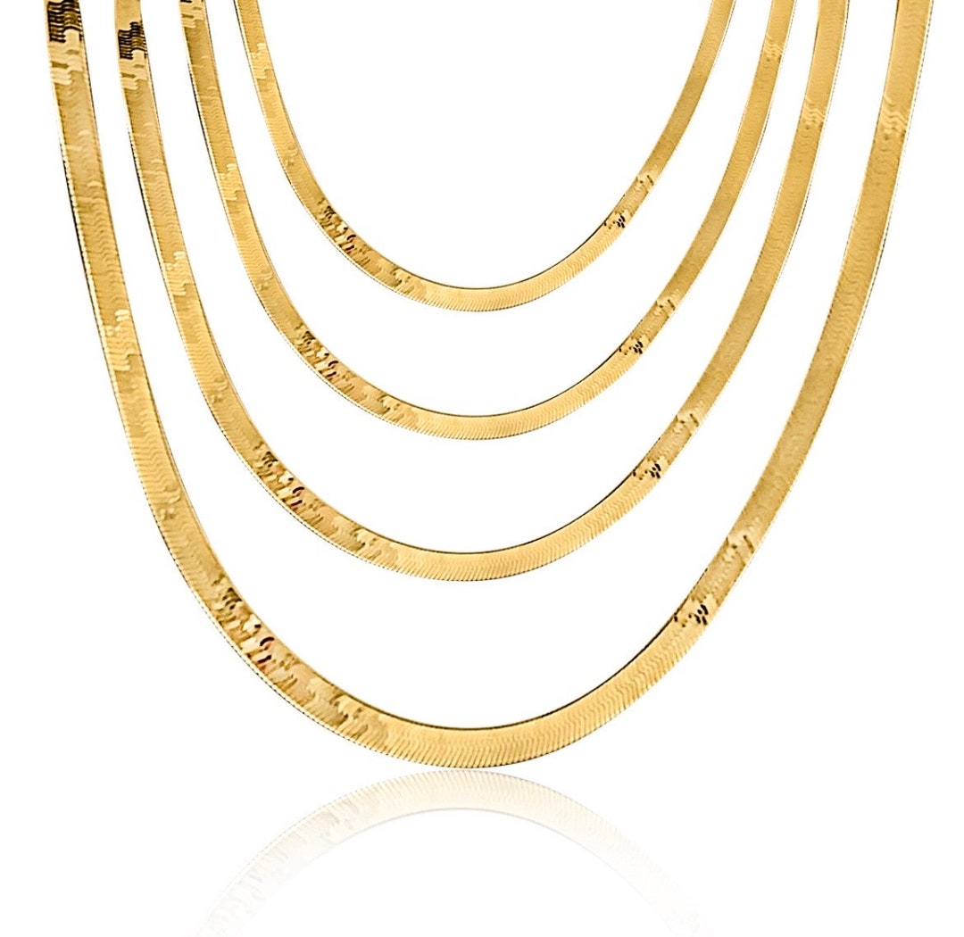 14k Solid Gold Herringbone Chain | Herringbone Chain Necklace | 14kt ...