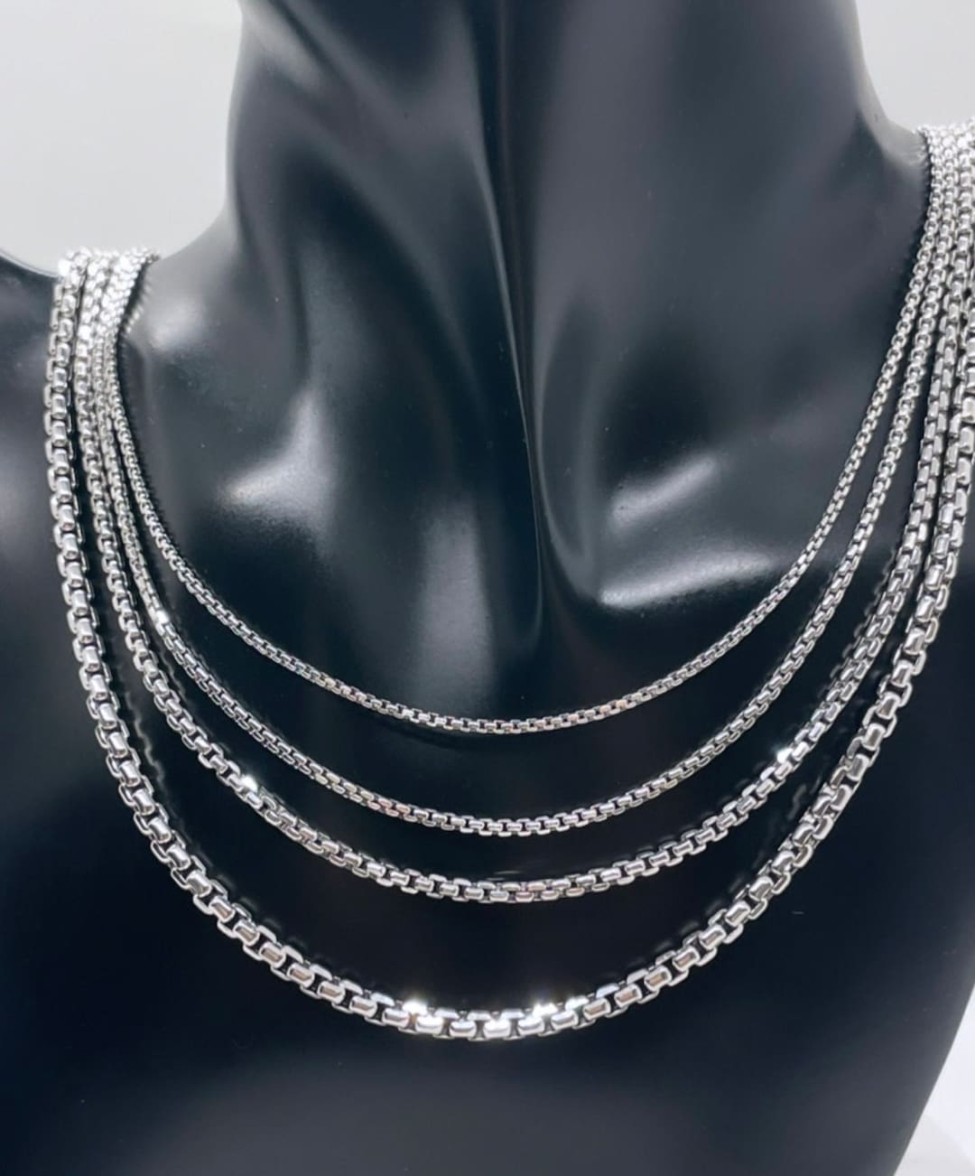 Real Gold Round Box Chain Necklace,14k Solid White Gold Box Chain,14k ...