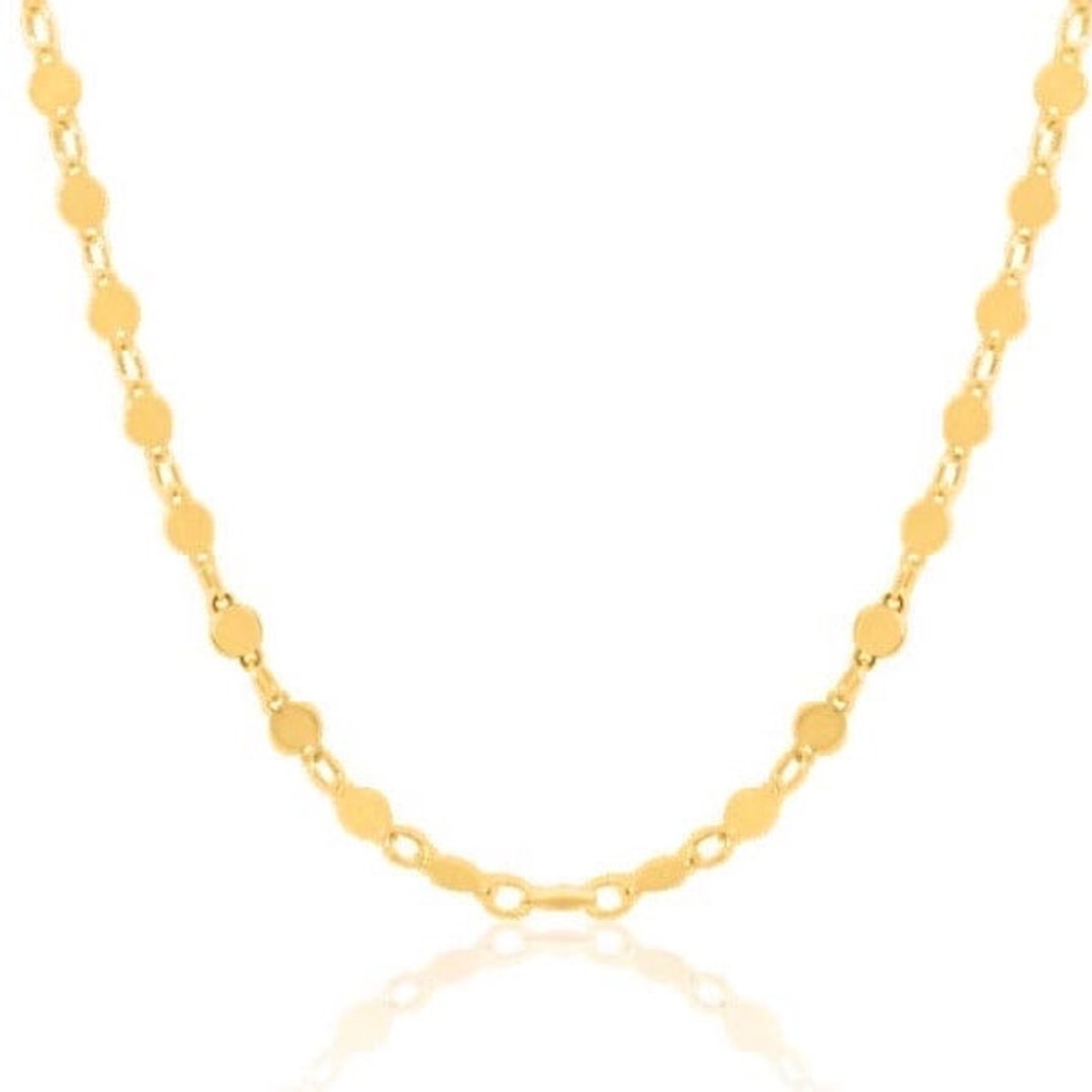 14K Yellow Gold Chain Choker Mirror Link Chain | Mirror Chain Necklace ...