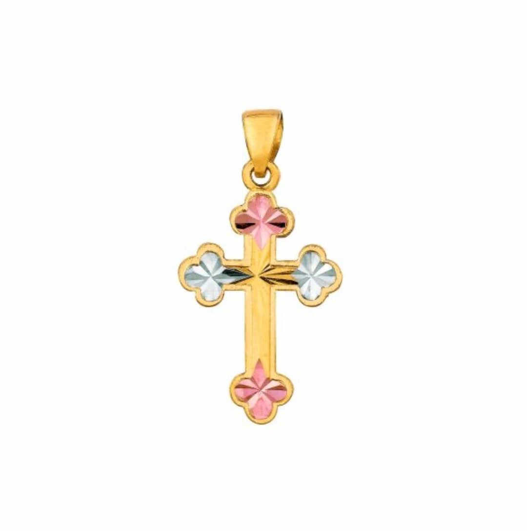 14k Gold Dainty Tri Color Cross Charm Pendant Cross Charm - Etsy