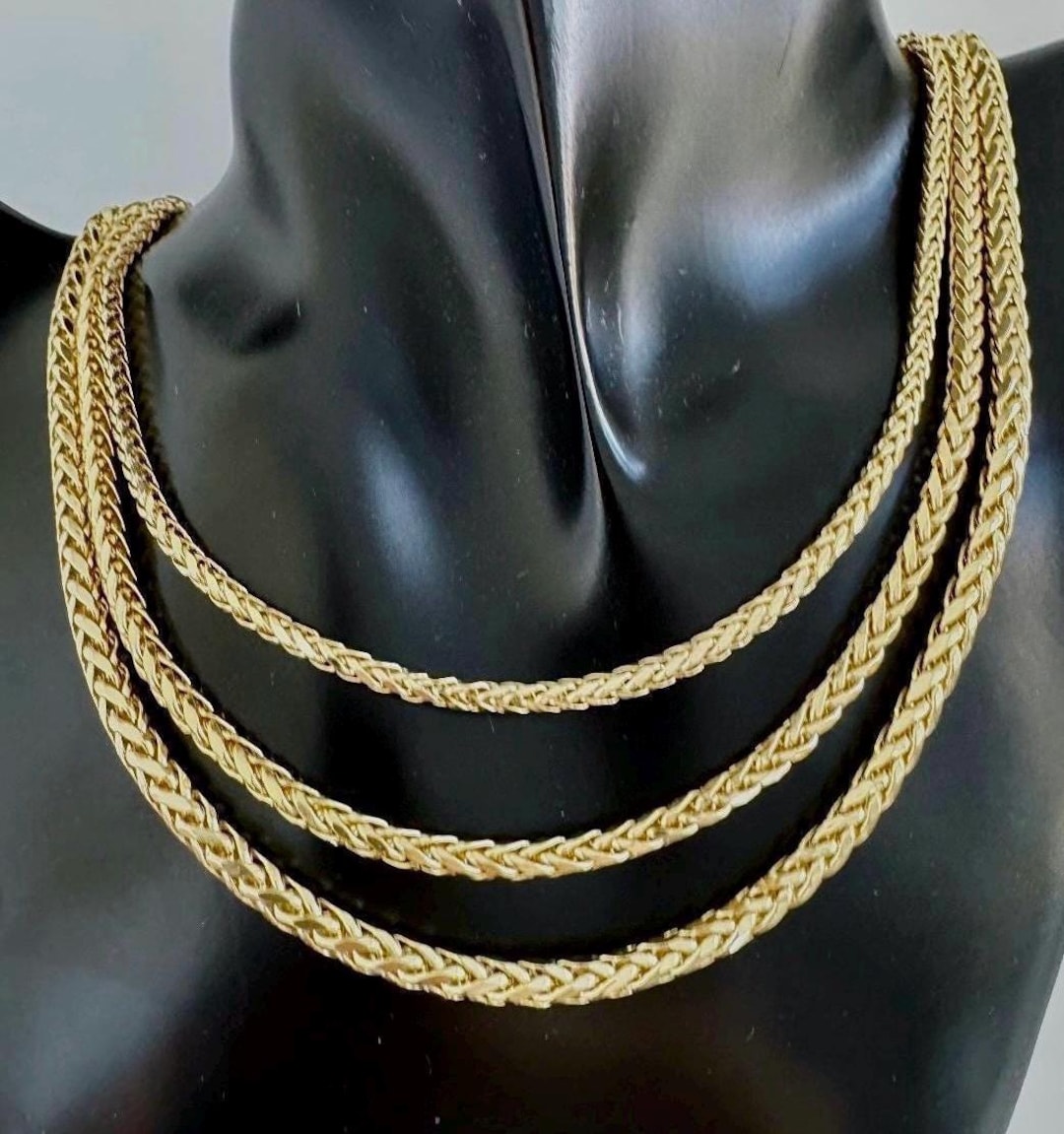 14k Yellow Gold Fancy Wheat Franco Chain Necklace | Wheat Chain ...