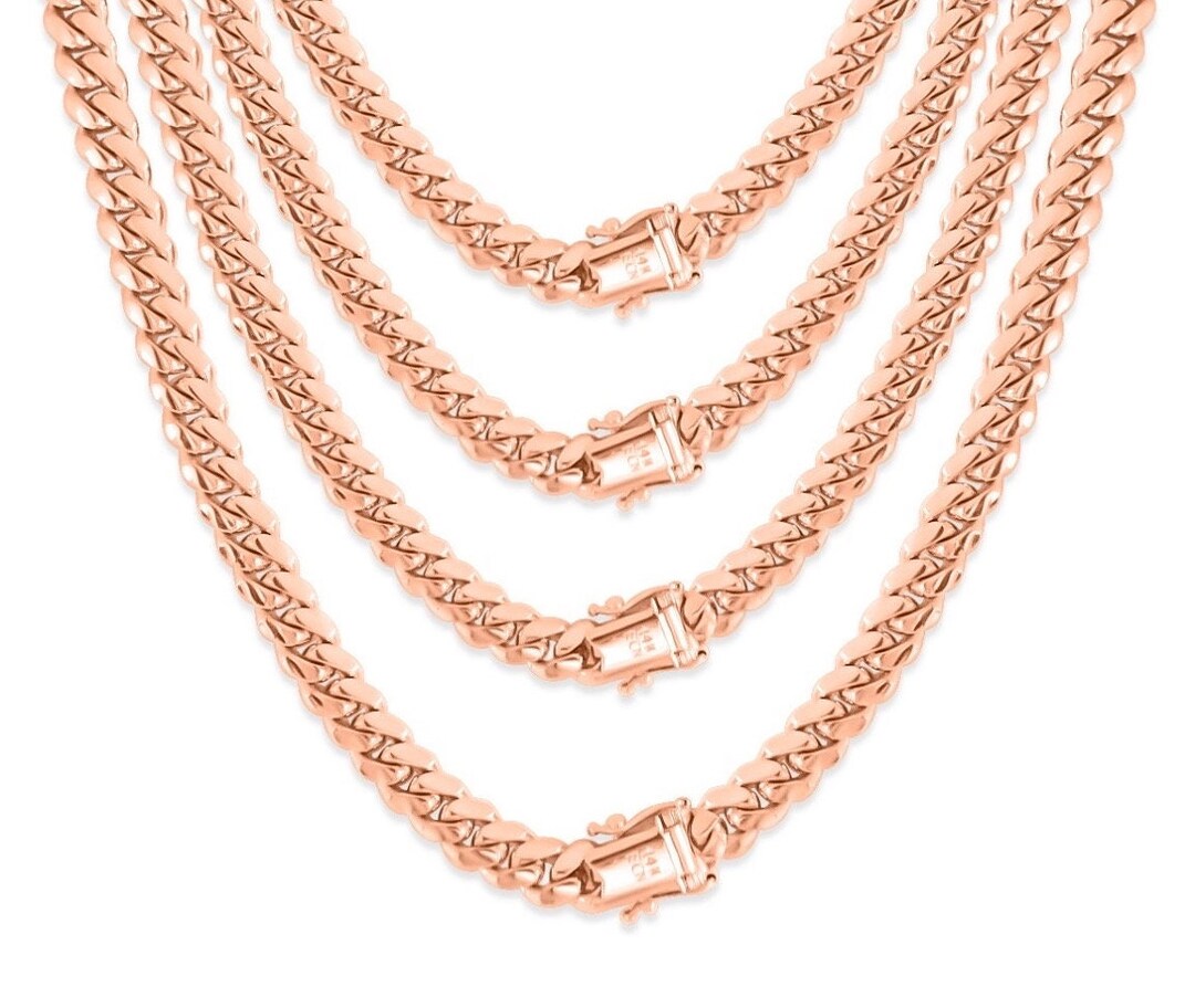 14k Solid Rose Gold Miami Cuban Chain | Miami Cuban Link Necklace | 14k ...