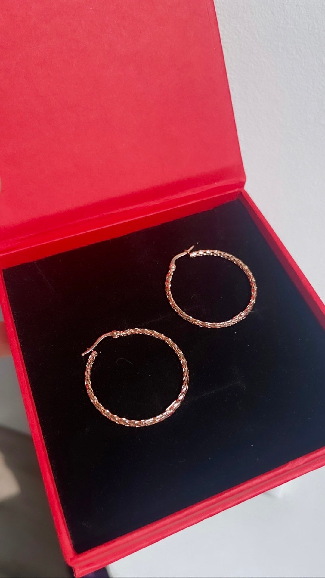 14k Real ROSE Gold Hoops, Rosé Gold Hoops Earrings 14k Diamond Cut Hoop ...