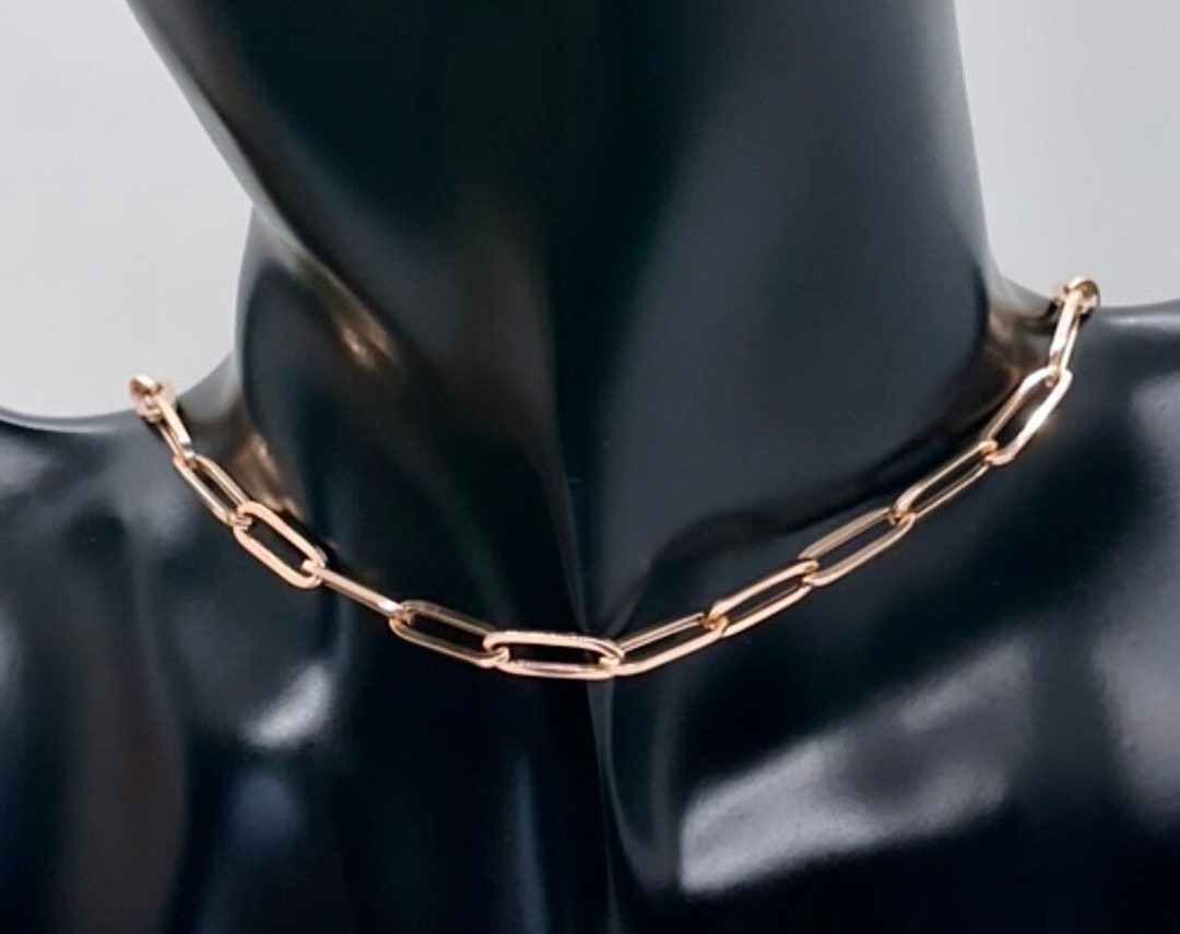 14k Rose Gold Fancy Paperclip Chain Necklace, 4.0mm Paperclips Women ...