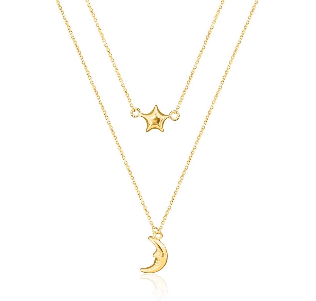 14k Real Gold Rolo Cable Crescent Ladies Chain Necklace, 14kt Gold Rolo ...