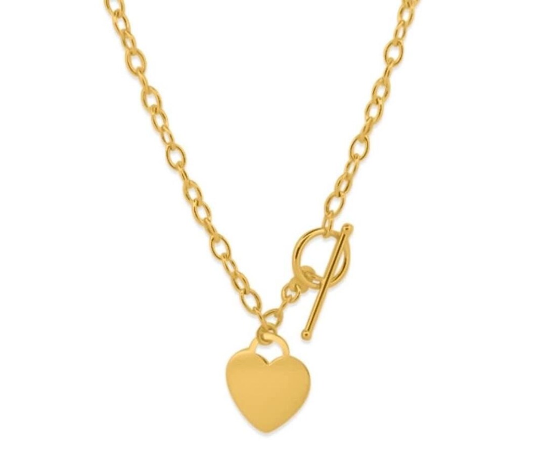 14k Yellow Gold Heart Paperclip Necklace Paper Clip Necklace 14k Real ...