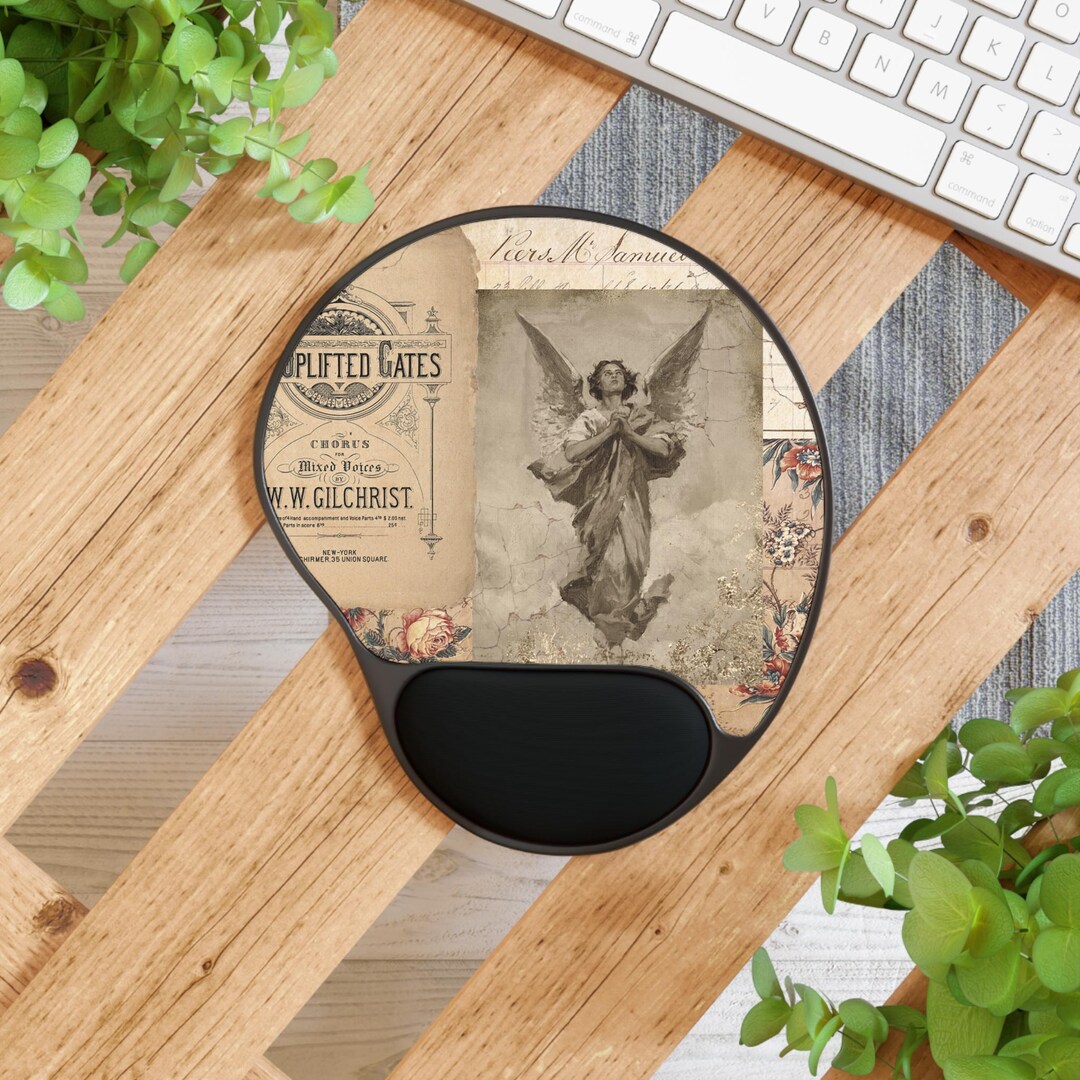 Vintage Angel Mouse Pad With Wrist Rest, Christian Catholic Office ...