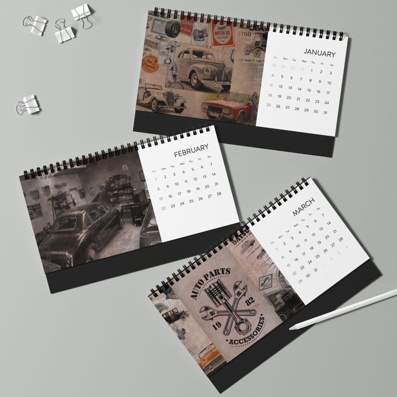 2026 Vintage Car Desktop Calendar, Auto Enthusiast Gift - Etsy
