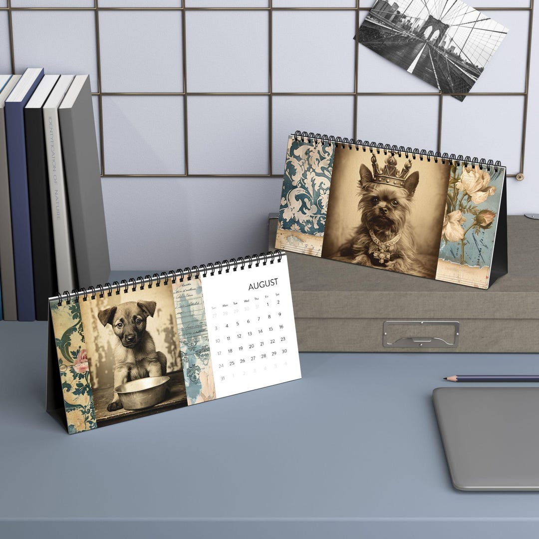 2025 Desk Calendar of Vintage Dogs, Victorian Puppy Art Month Display ...