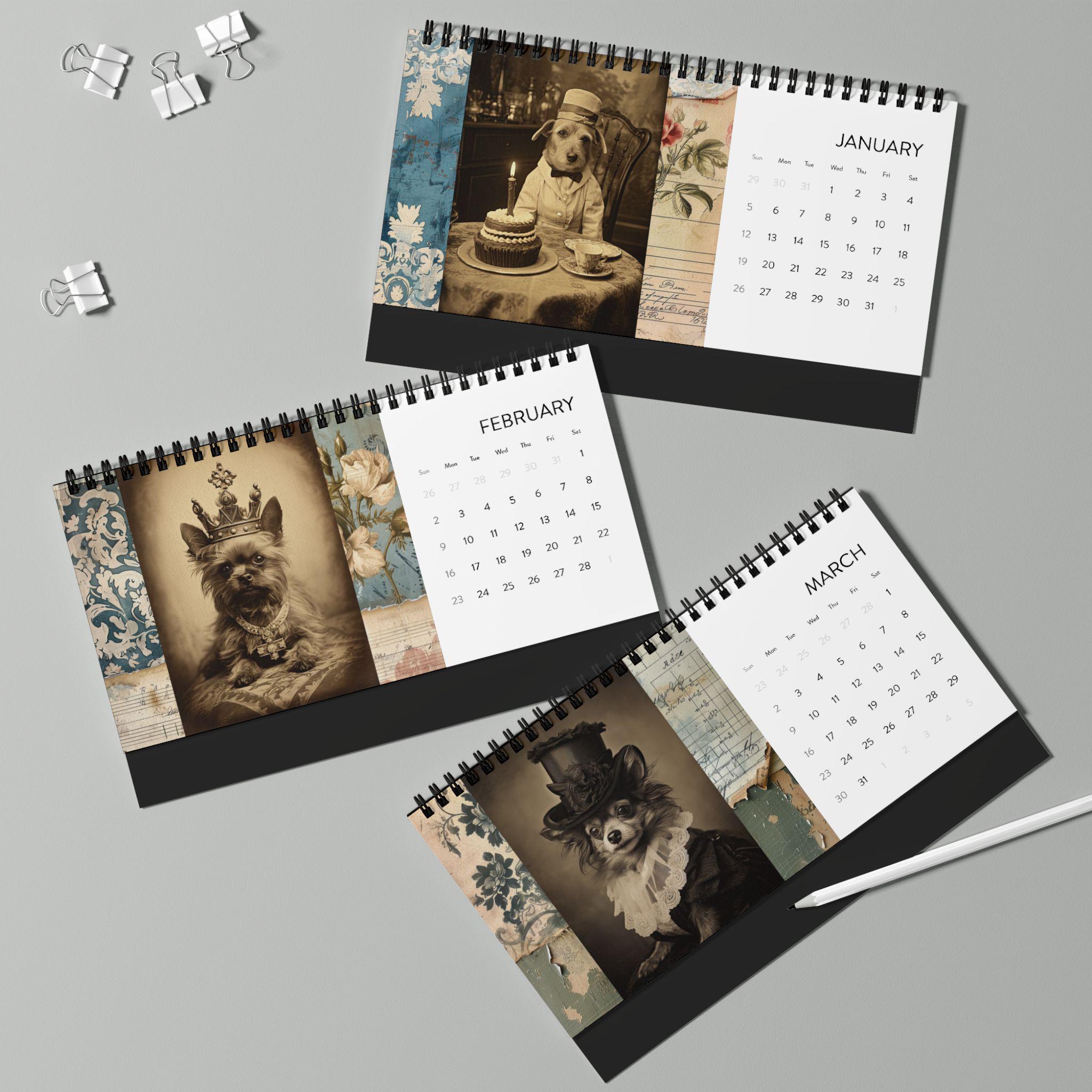 2025 Desk Calendar of Vintage Dogs, Victorian Puppy Art Month Display ...