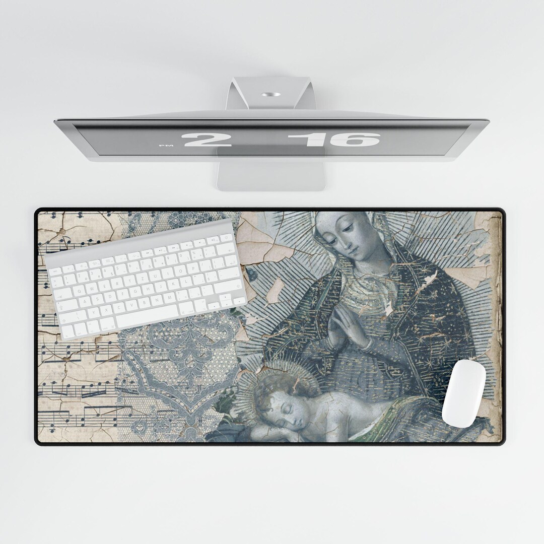 Christian Desk Mat Holy Mother of Jesus Elegant Office Decor, Vintage ...